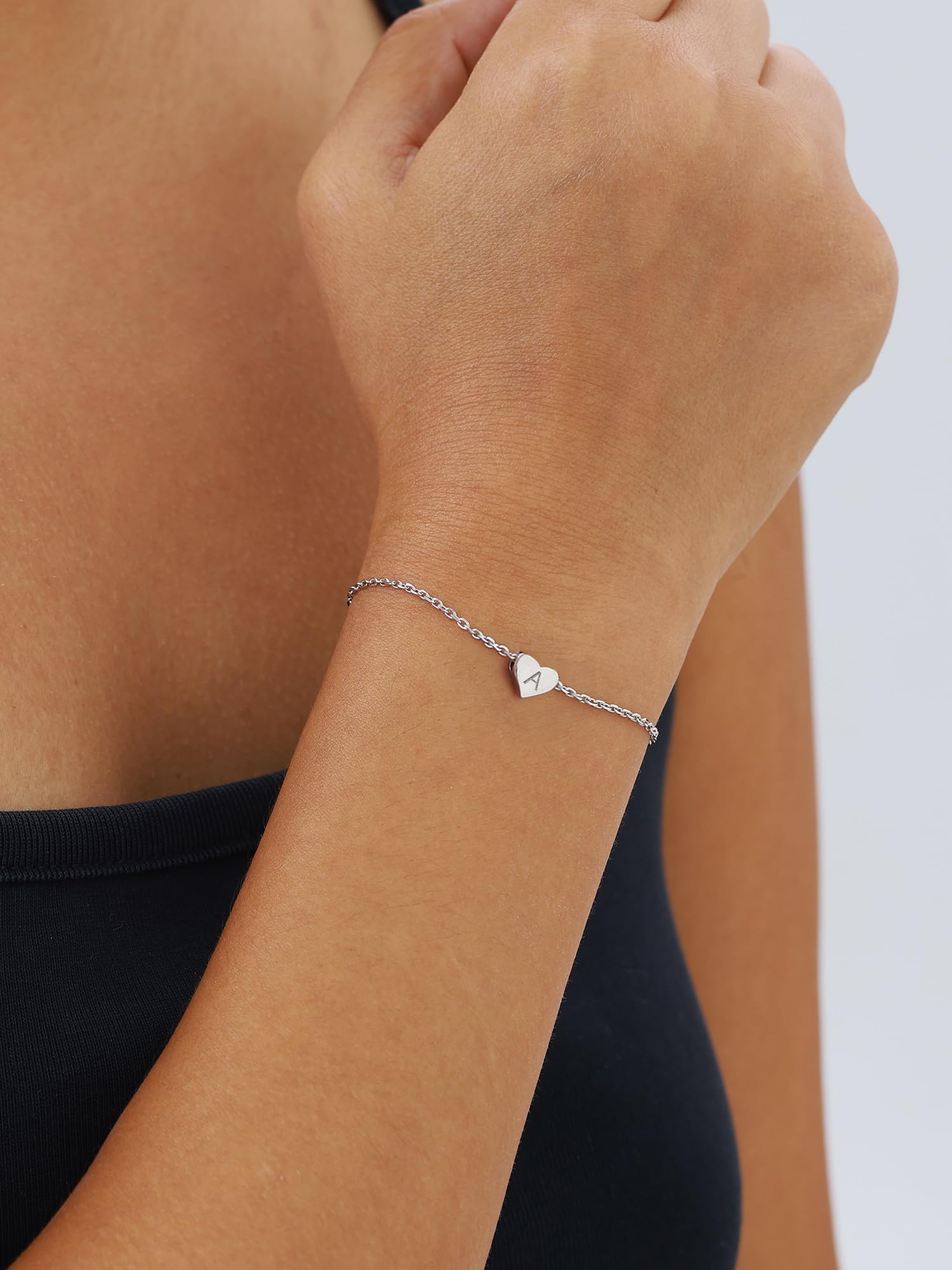 ChicSilver Womens Heart Bracelet 925 Sterling Silver Simple Letter C Alphabet Heart Charm Bracelet Dainty Heart Initial Bracelet