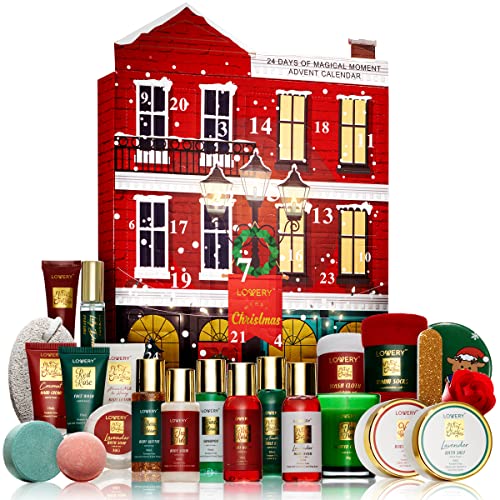 LOVERY 2022 Limited Edition Advent Calendar, Christmas Advent Calendar for Adults, for Women & Men, Stocking Stuffers Ideas, Beauty & Spa Advent Set, Countdown Calendar, 24pc Bath & Body Care