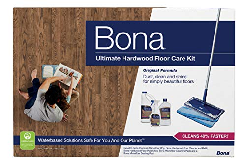 Bona Ultimate Hardwood Floor Care Kit - Includes Microfiber Mop, Hardwood Floor Cleaning Solution and Refill, Hardwood Floor Polish, Microfiber Cleaning Pads, and Microfiber Dusting Pad