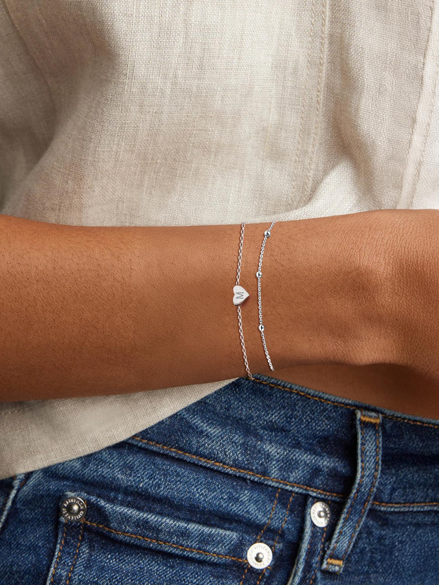 ChicSilver Womens Heart Bracelet 925 Sterling Silver Simple Letter C Alphabet Heart Charm Bracelet Dainty Heart Initial Bracelet