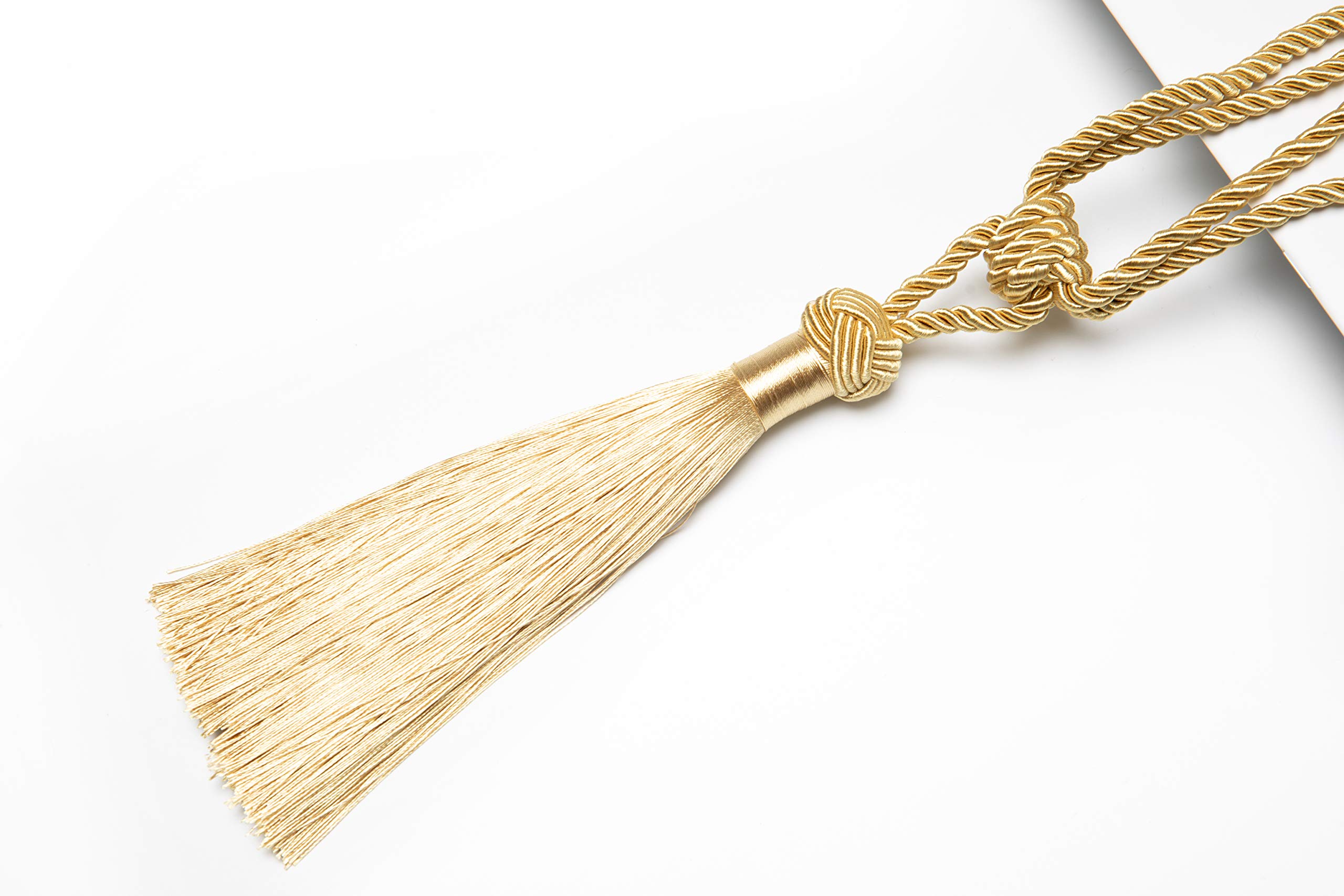 BEL AVENIR Curtain Tiebacks Hand-Woven Holdbacks Home Decorative Tassels Tiebacks (Gold, 2 Pack)