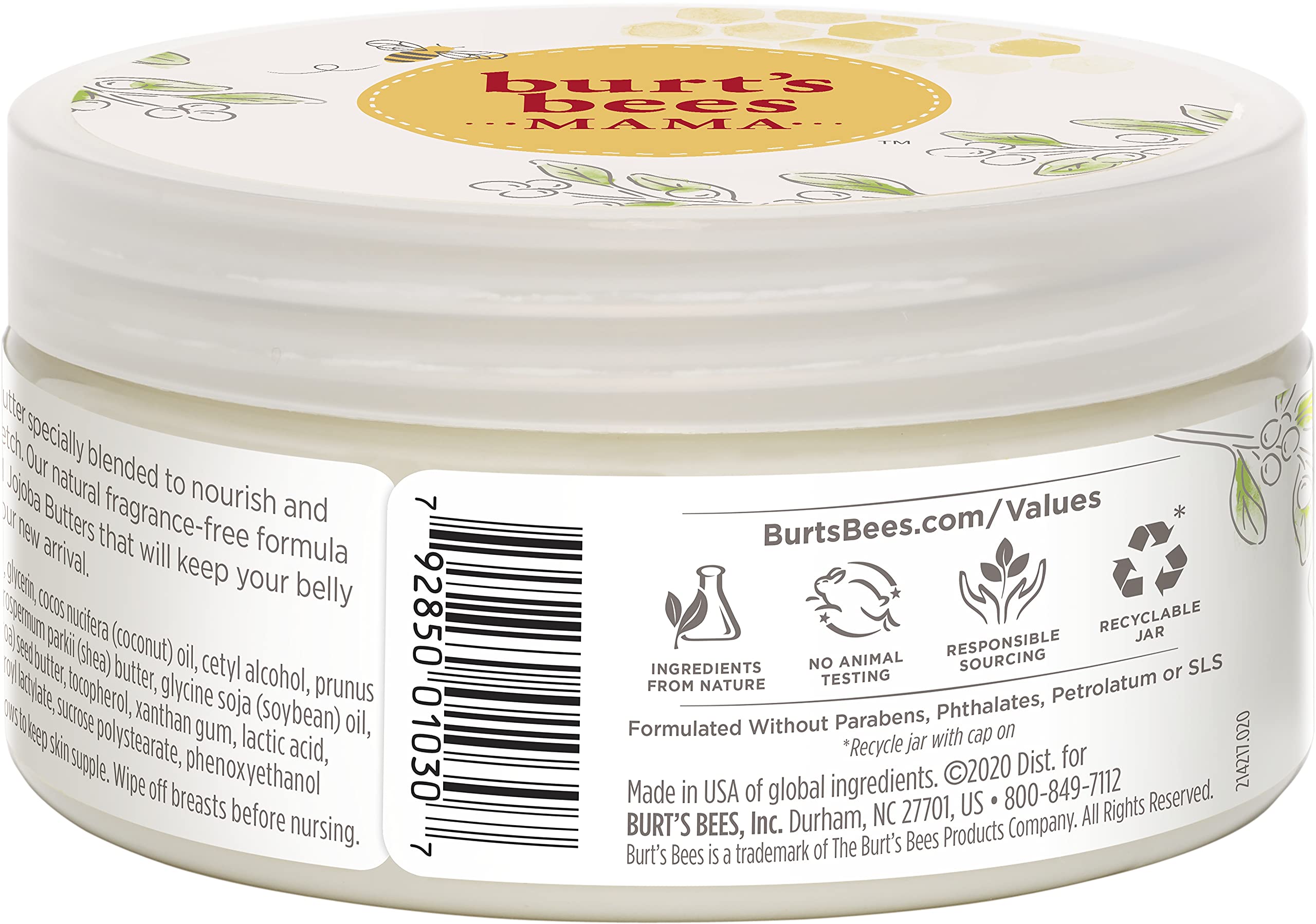 Burt's Bees Mama Belly Butter Skin Care, Pregnancy Lotion & Stretch Mark Cream, with Shea Butter and Vitamin E, 99% Natural, 6.5 Ounce