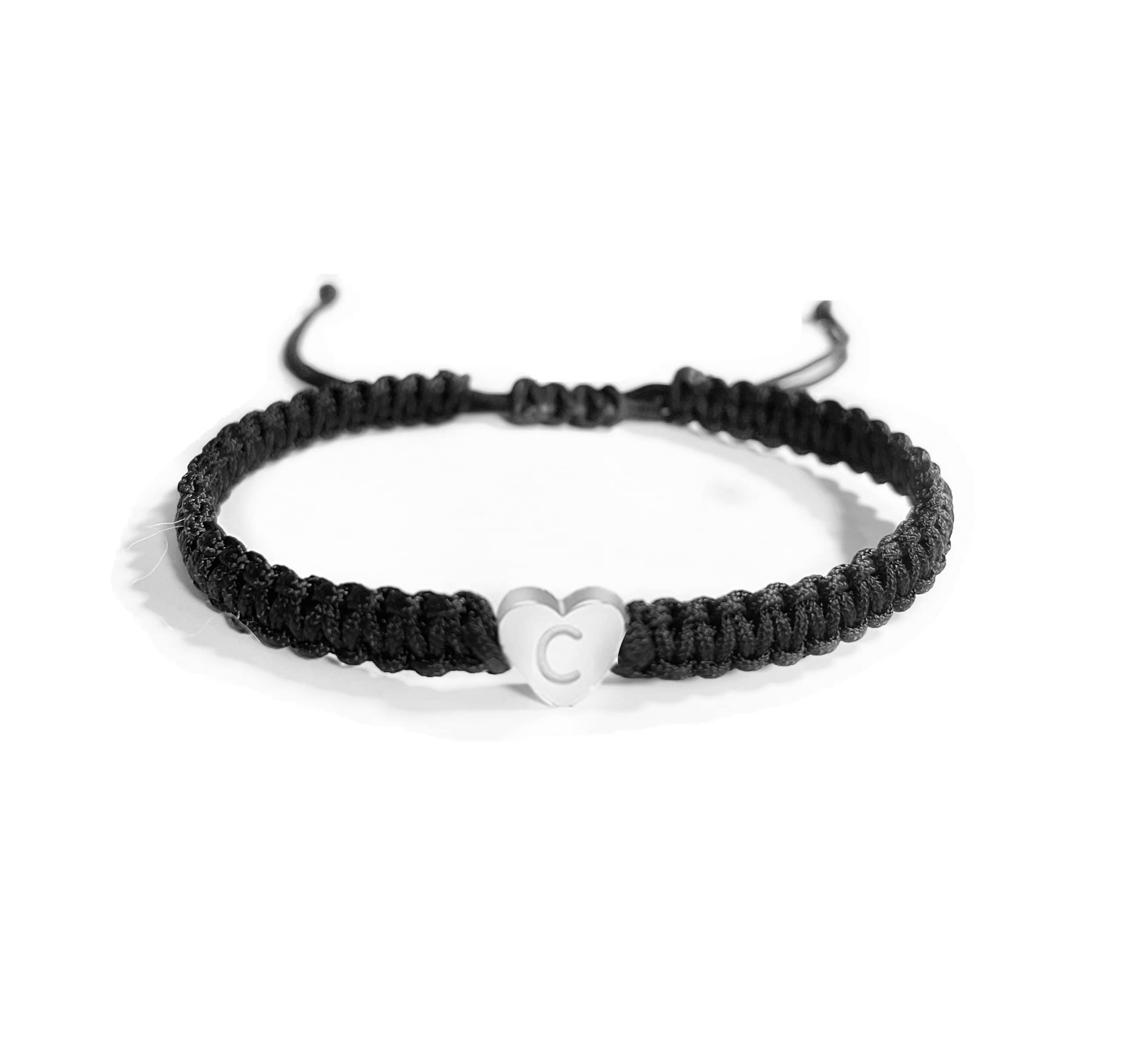 tenghong2021 Heart Initial Bracelets 26 Letters Initial Charms Bracelet for Women Gifts Handmade Rope Braided Adjustable Jewelry for Mom Daughter Birthday Jewelry Gift-Silver C