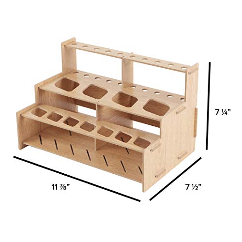 Mezzo Artist Paint and Brush Rack - Wood Grain Laminate Multi Layer Desk Stand Professional Storage Display Organizer for Paintbrushes and Paint Tubes - Mezzo Artist Paint and Brush Full Rack