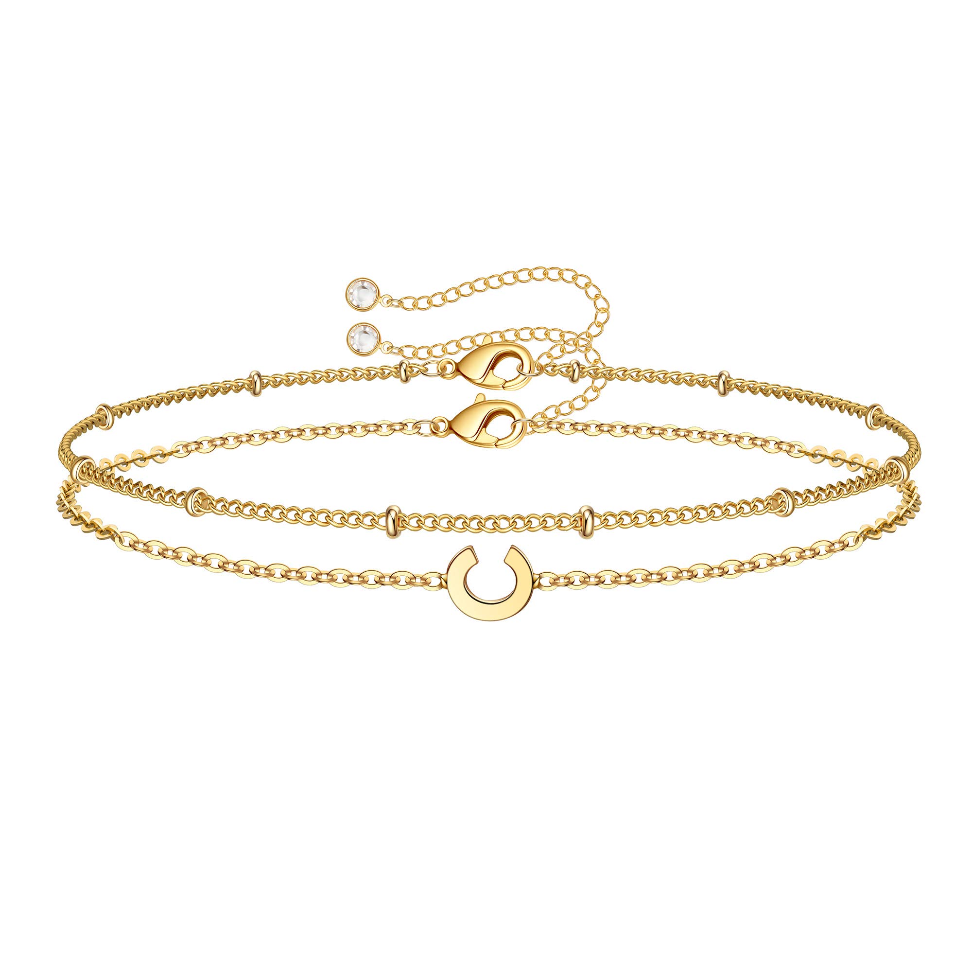 M MOOHAM Birthday Gifts for Women Mom - Gifts for Women Unique 30th 40th 50th 60th 70th Birthday Gift for Womens Mom Daughter Sister Wife, Dainty Gold Layered Initial C Bracelets Gold Jewelry