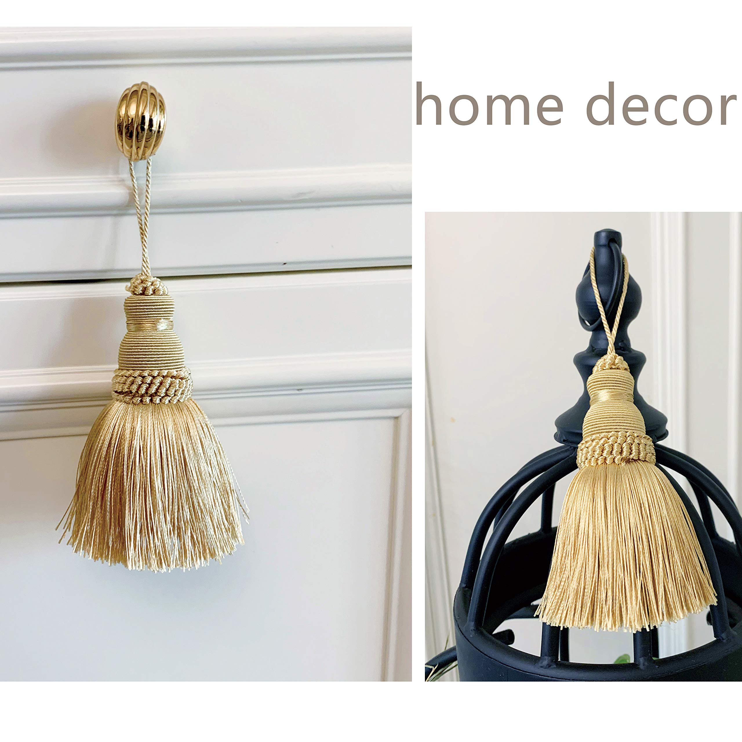 BEL AVENIR Gold Tassels Key Tassel with Loops Handmade Craft Charms DIY Accessories Elegant Soft Making Curtain Home Decoration (Gold, 2 pcs)