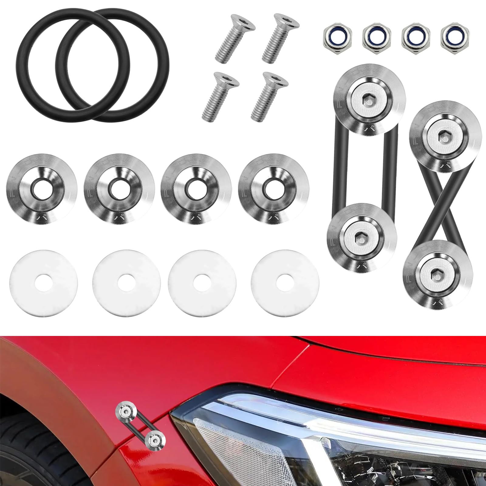 NTNEV Bumper Quick Release Fasteners Kit, Quick Release Trunk Front Rear Bumper, Universal Car Bumper Trunk Fender Hatch Lid (Silver)