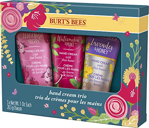 Burt's Bees Gifts, 3 Moisturizing Hand Creams with Shea Butter, Hand Cream Trio Spring Set - Lavender and Honey, Wild Rose and Berry & Watermelon and Mint