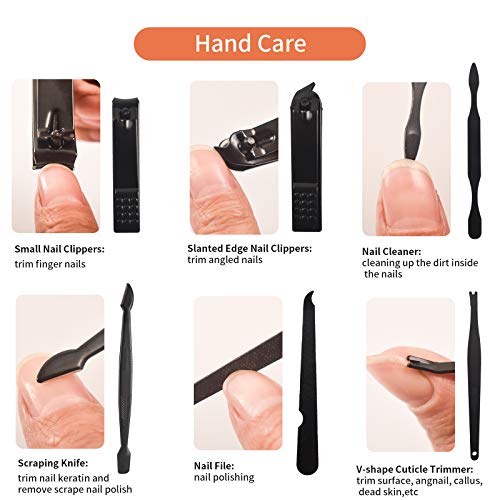 Tirdkid Gift for Man/Woman Nail Clipper Set, Manicure Set,fingernail clippers kit, Sharp Black Stainless Steel Pedicure and Manicure kit with PU Leather Case(Brown 12 In 1)