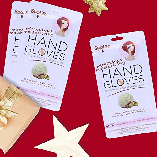 Spa Life Miraculous Moisturizing Hand Gloves - Cocoa Butter & Vitamin E - Dermatologist Recommended Hand Healing Gloves (4 count)