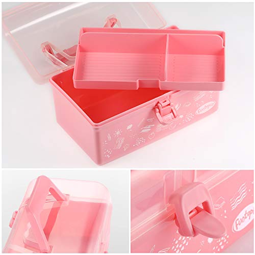 Funtopia Plastic Art Box for Kids, Multi-Purpose Portable Storage Box/Sewing Box/Tool Box for Kids' Toys, Craft and Art Supply, School Supply, Office Supply - Pink