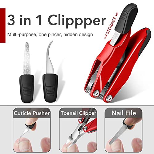 Omind Toe Nail Clippers, 3 IN 1 Adult Ultra Thin Portable Nail Clipper Set, Ingrown Toenail Clippers for Senior Men & Women