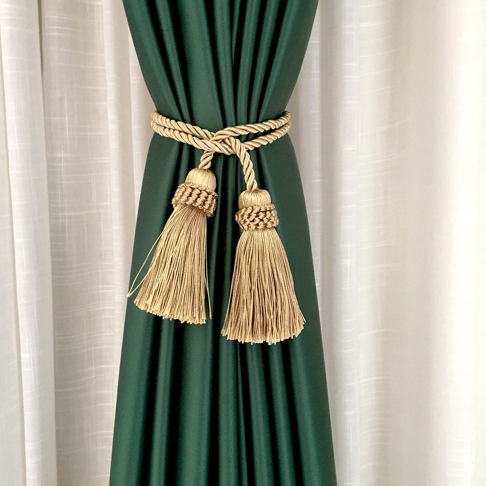 Fenghuangwu Curtain Tiebacks Handmade Decorative Curtain Holdbacks Rope with Tassel (Gold, 2P)