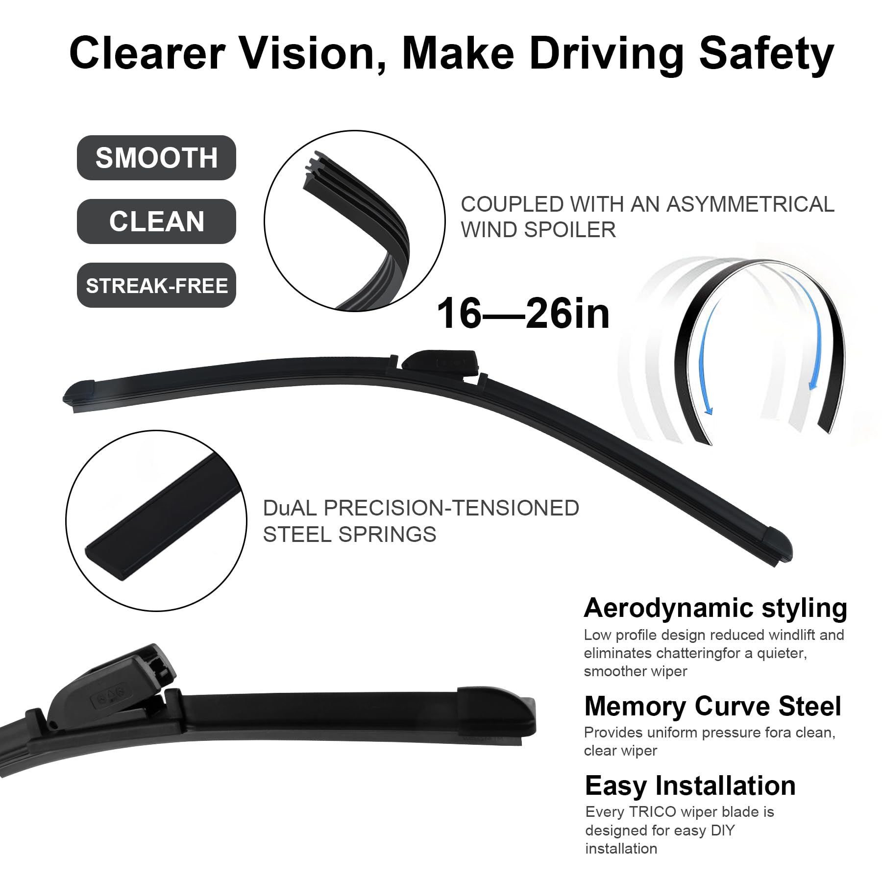alpmosn 26/ + 16/ Quality Wiper Blades (Set of 2), Automotive Replacement Windshield Wiper Blades Premium Durable Stable, Easy Install & Superior Road Visibility Car Accessories