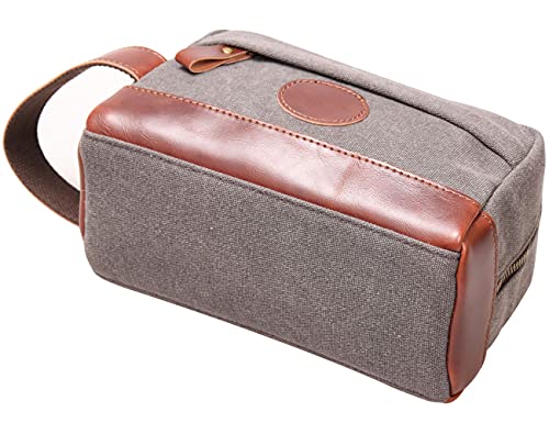 IBLUE Toiletry Bag Leather and Canvas Travel Dopp Kit Bathroom Shaving Organizer for Men&Women Travel Accessories,B03 (BLACK)