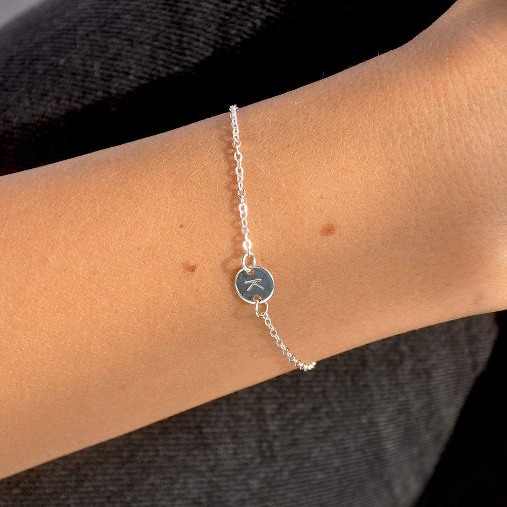 YANCHUN Silver C Initial Bracelet for Women Adjustable Round Disc Alphabet Letters Bracelet for Women (C)