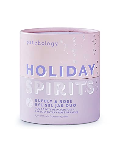 Patchology Holiday Spirits skincare gift set for men and women – 30 Under Eye Patches. Serve Chilled Bubbly and Rosé Eye Gels with Niacinamide, and Hyaluronic Acid for brightening, anti-aging. Perfect for gifts and stocking stuffers