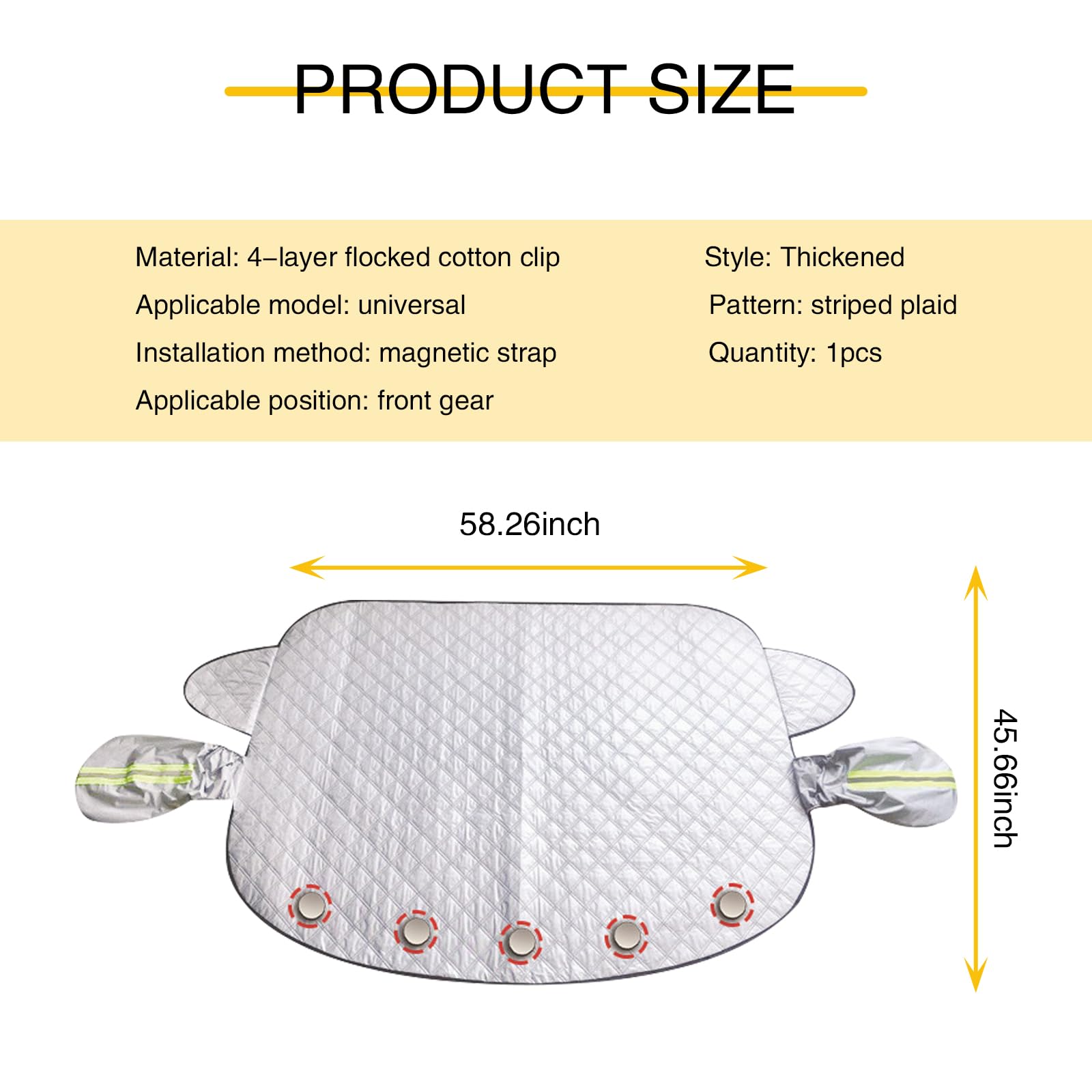 Dewkou 1 PC Car Windshield Sunshade, 61.8" x 49.6" Thickened Ice and Snow Frost Protection Cover, Anti-UV Insulation with Rearview Mirror Safety Glow Strip, Universal Accessories for Cars (Silver)