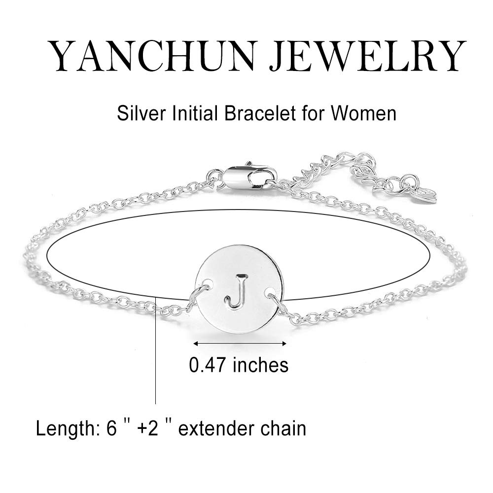 YANCHUN Silver C Initial Bracelet for Women Adjustable Round Disc Alphabet Letters Bracelet for Women (C)