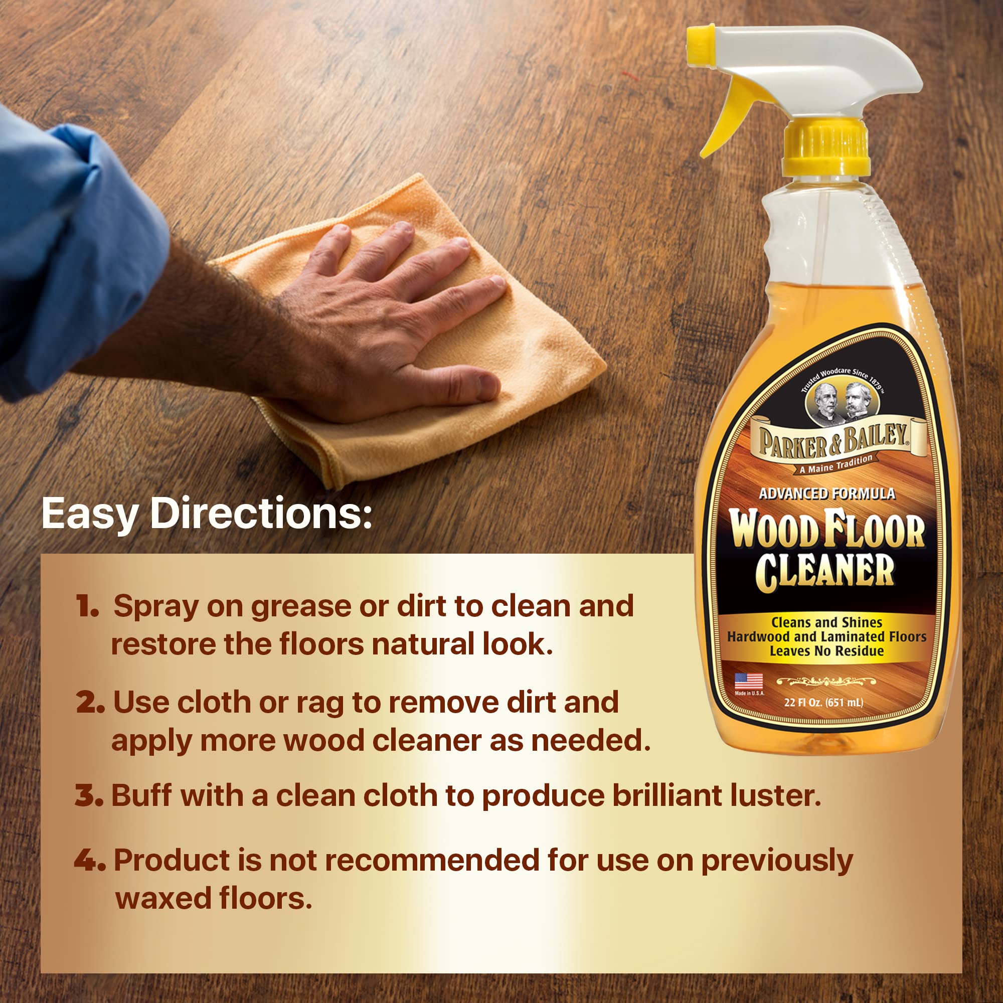 Parker & Bailey Wood Floor Cleaner β Use on Hardwood, Laminated or Faux Finished Floors. Shine Restorer Protector, Surface Cleaner Supplies Home Improvement, Natural Look, Cuts Grease 22 Oz