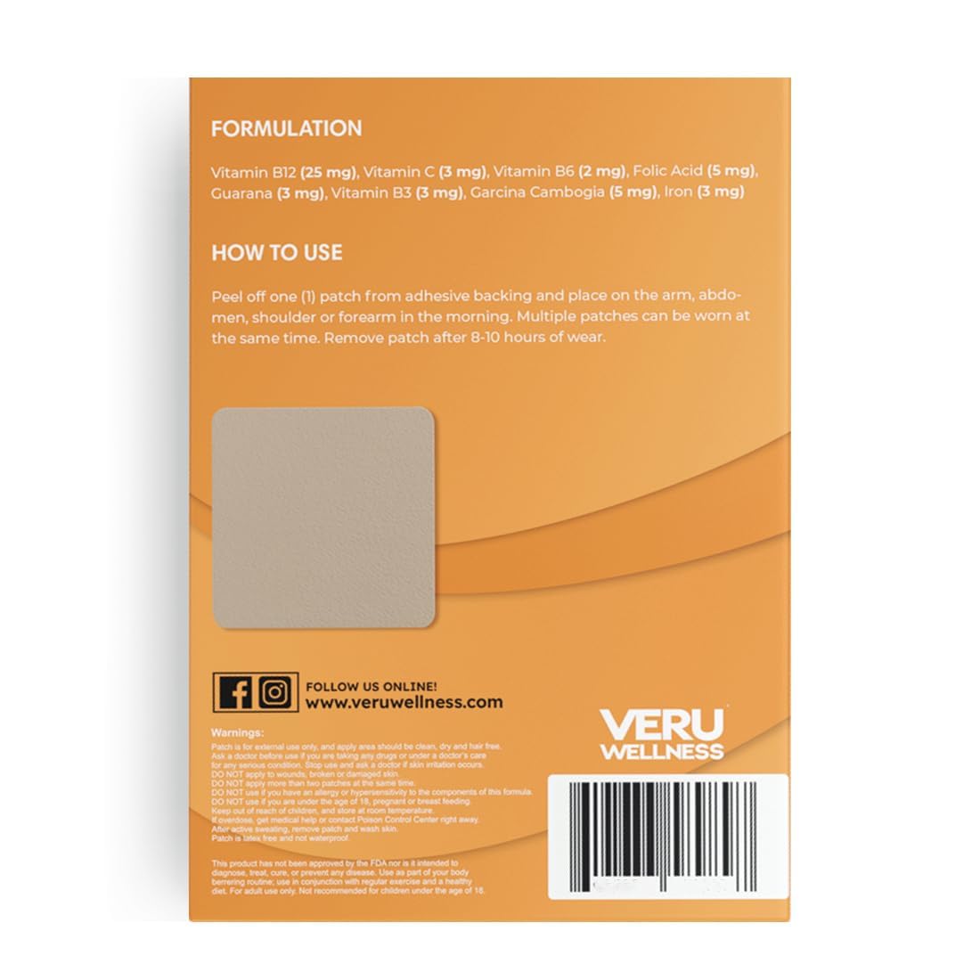 Veru Wellness B12 Energy Patch, Natural Patch B12, Garcinia - Self Adhesive Time Release Patch (60 Days)