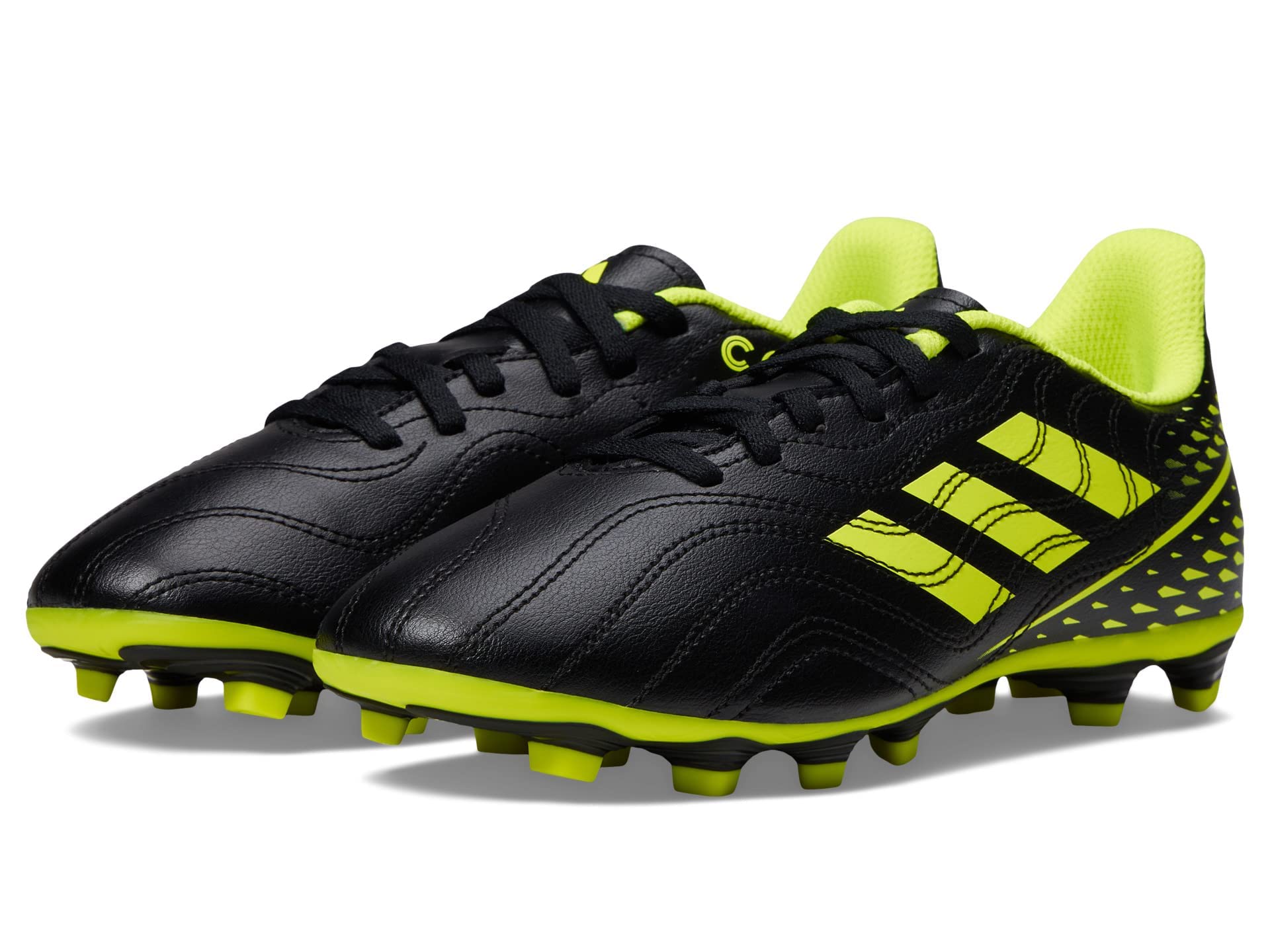 adidas Copa Sense.4 Flexible Ground Soccer Shoe, Black/Team Solar Yellow/Bright Cyan, 5.5 US Unisex Big Kid