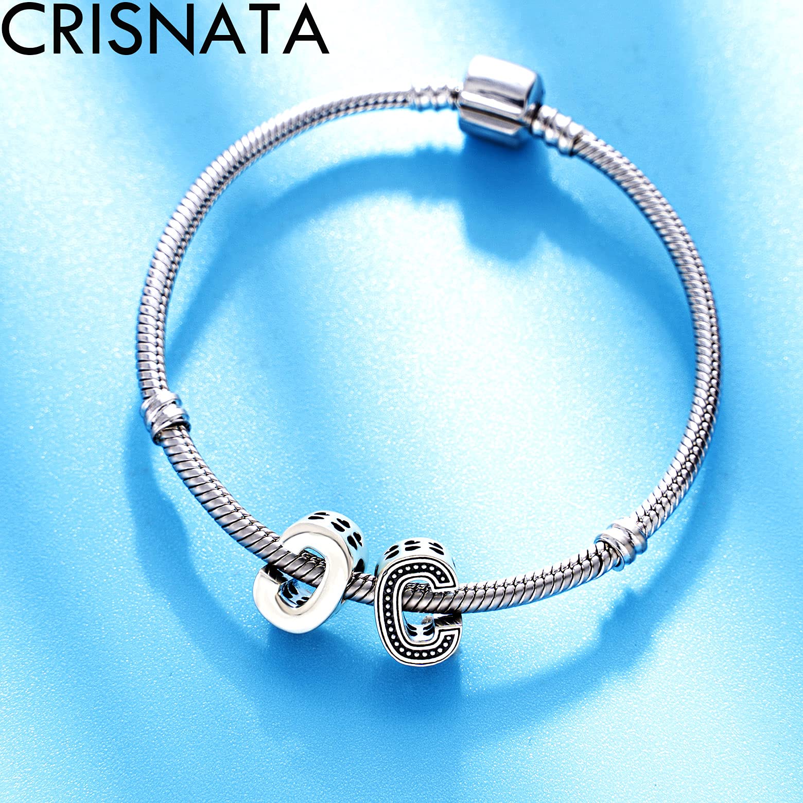 Letter C Charms, Initial C Alphabet Beads in Vintage 925 Sterling Silver, fits Pandora Women Charm Bracelet, Gift for Christmas/Cousin/Couple
