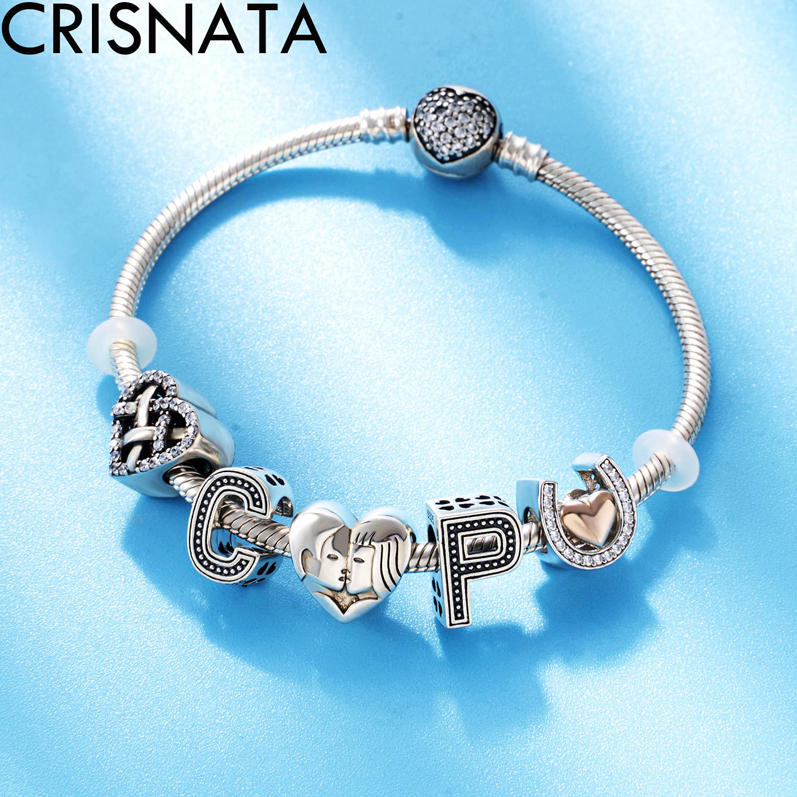 Letter C Charms, Initial C Alphabet Beads in Vintage 925 Sterling Silver, fits Pandora Women Charm Bracelet, Gift for Christmas/Cousin/Couple