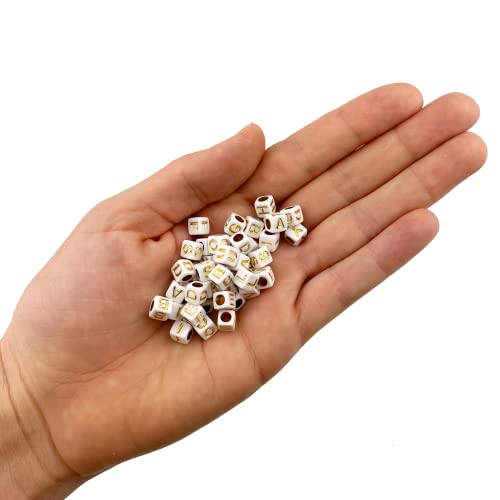 200 Letter C White Acrylic Beads with Gold Letters 6mm with 3.4mm Hole - Letter C Only