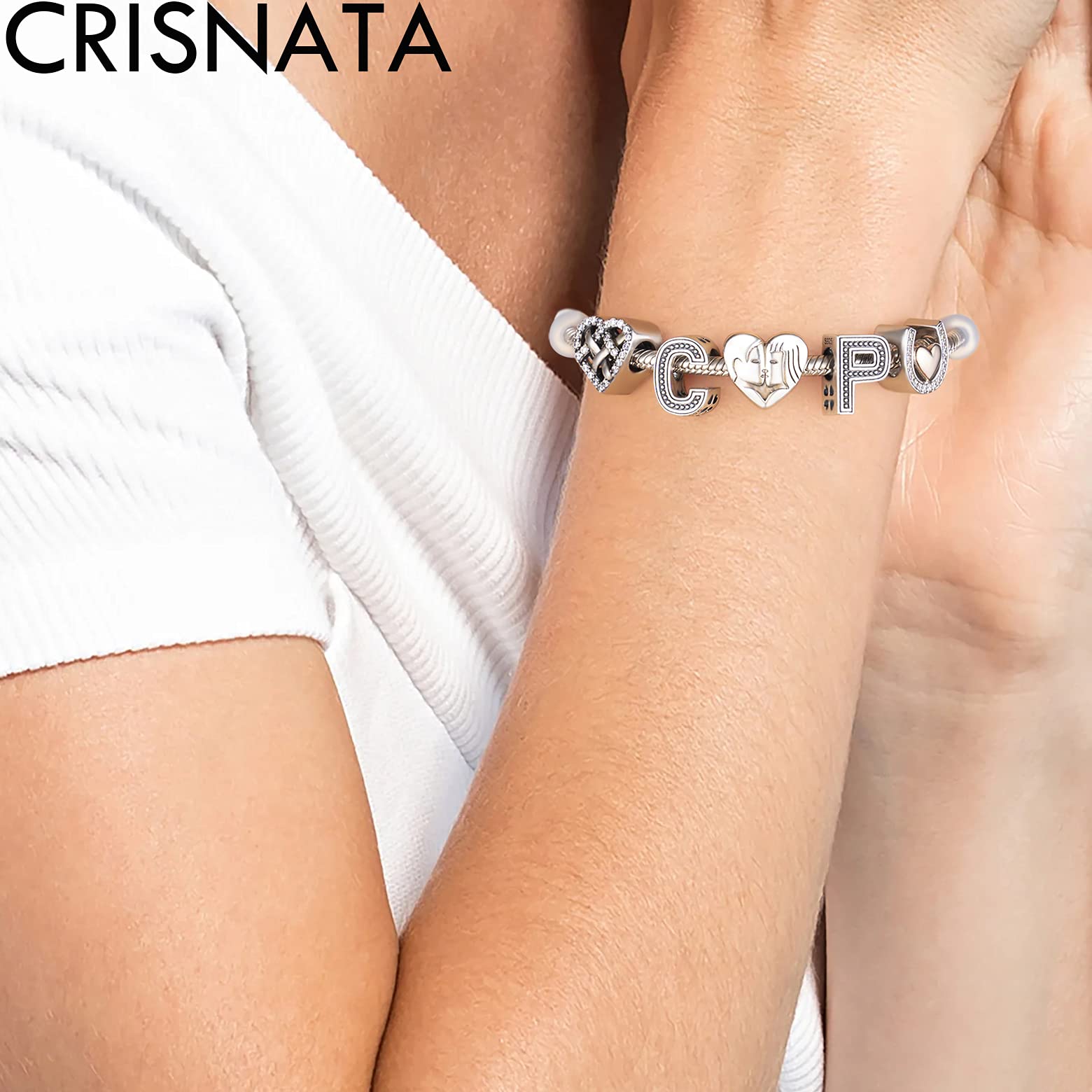 Letter C Charms, Initial C Alphabet Beads in Vintage 925 Sterling Silver, fits Pandora Women Charm Bracelet, Gift for Christmas/Cousin/Couple