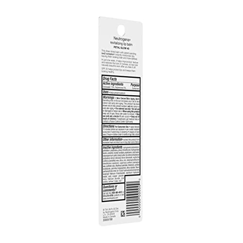 Neutrogena Revitalizing and Moisturizing Tinted Lip Balm with Sun Protective Broad Spectrum SPF 20 Sunscreen, Lip Soothing Balm with a Sheer Tint in Color Petal Glow 40.15 oz