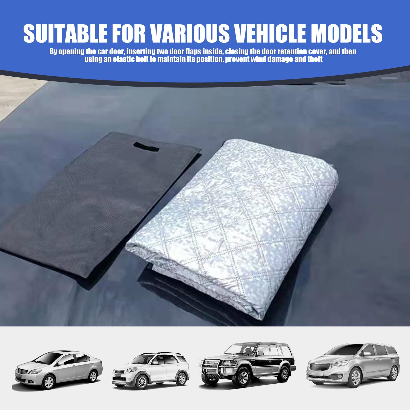 cueclue 1 PC Car Rear Window Sunshade, 55.11" x 31.49" Thickened Metal Film Flame-Retardant Cotton with Adsorption Force Cap, All Seasons Universal Protective Accessory, for Most Models (Silver)