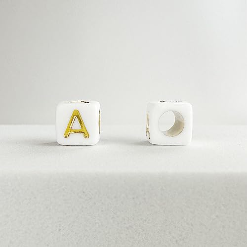 200 Letter C White Acrylic Beads with Gold Letters 6mm with 3.4mm Hole - Letter C Only