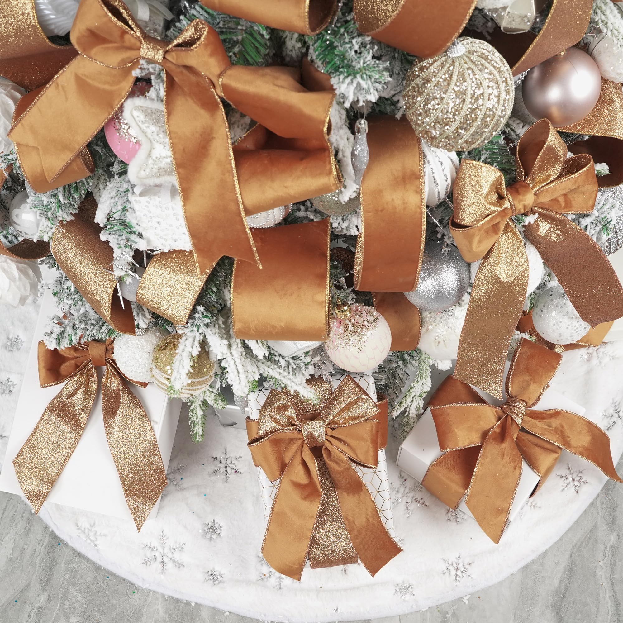 HUIHUANG Copper Christmas Wired Ribbon 2-1/2" Copper Velvet Tree Ribbon with Glitter Copper Backing, for Christmas Tree, Tree Top Bows, Wreath, Garland, Home Decor Crafts- 10 Yards
