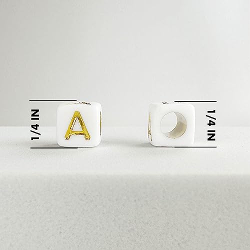 200 Letter C White Acrylic Beads with Gold Letters 6mm with 3.4mm Hole - Letter C Only