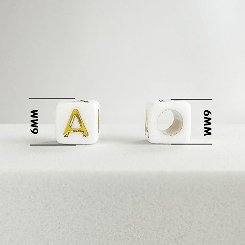 200 Letter C White Acrylic Beads with Gold Letters 6mm with 3.4mm Hole - Letter C Only
