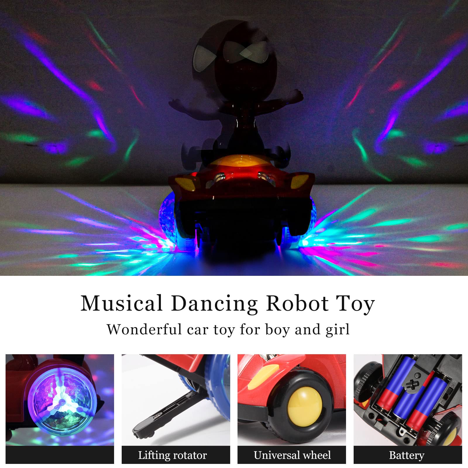 Intelligent Walking Singing Dancing Toy Car 360 Degree Rotation Superhero Robot Fun LED Flash with Music 2 3 4 5 6 7 8 Year Old Toddler Boys Girls Interactive Educational Gift with Birthday Gift
