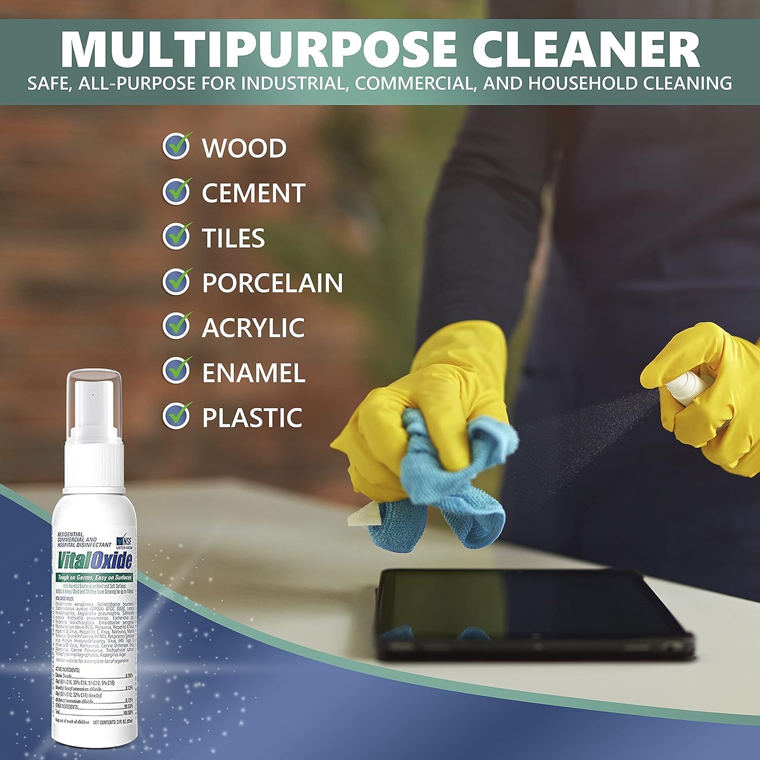 Vital Oxide Disinfectant, Deodorizer, Cleaner, Food-Contact Sanitizer, Virucide β (EPA registration #82972-1) β Kills Mold & Mildew, Eliminates Odors β 1 Gallon, 32 oz, & 3 oz