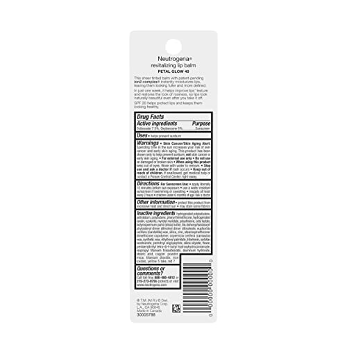 Neutrogena Revitalizing and Moisturizing Tinted Lip Balm with Sun Protective Broad Spectrum SPF 20 Sunscreen, Lip Soothing Balm with a Sheer Tint in Color Petal Glow 40.15 oz