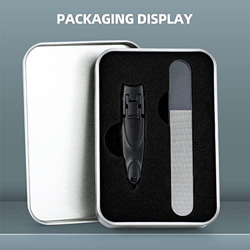 Ultra Wide Jaw Opening Ultra-Thin Portable Nail Clippers & Nano Nail File Toenail Clippers for Thick Nails Cutter for Ingrown Manicure, Pedicure, Men & Women (Thin-Black)