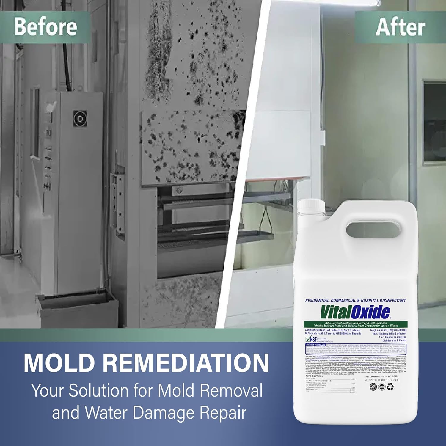 Vital Oxide Disinfectant, Deodorizer, Cleaner, Food-Contact Sanitizer, Virucide β (EPA registration #82972-1) β Kills Mold & Mildew, Eliminates Odors β 1 Gallon, 32 oz, & 3 oz