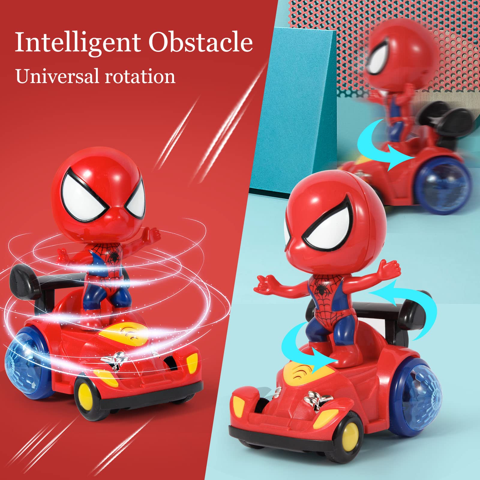 Intelligent Walking Singing Dancing Toy Car 360 Degree Rotation Superhero Robot Fun LED Flash with Music 2 3 4 5 6 7 8 Year Old Toddler Boys Girls Interactive Educational Gift with Birthday Gift