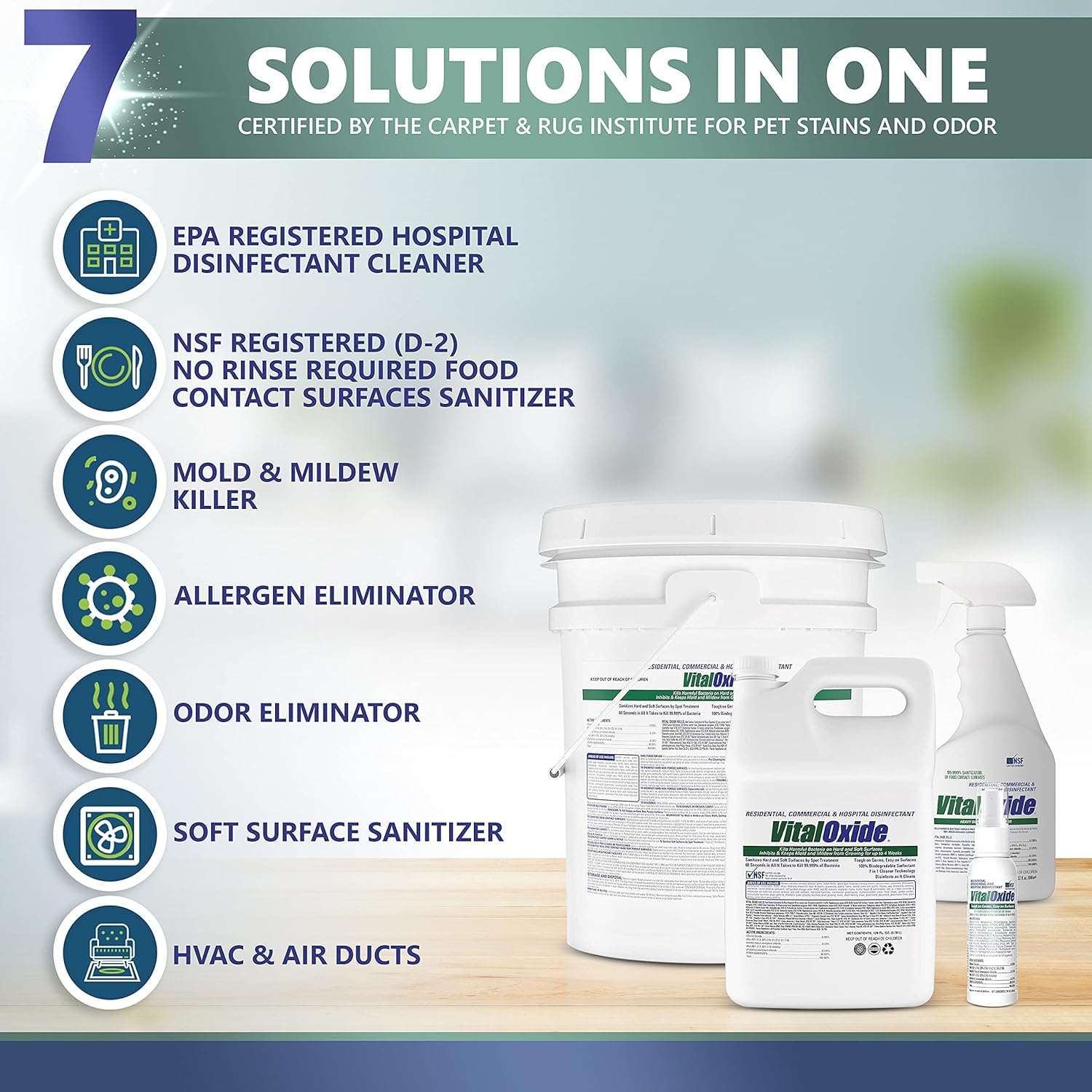 Vital Oxide Disinfectant, Deodorizer, Cleaner, Food-Contact Sanitizer, Virucide β (EPA registration #82972-1) β Kills Mold & Mildew, Eliminates Odors β 1 Gallon, 32 oz, & 3 oz