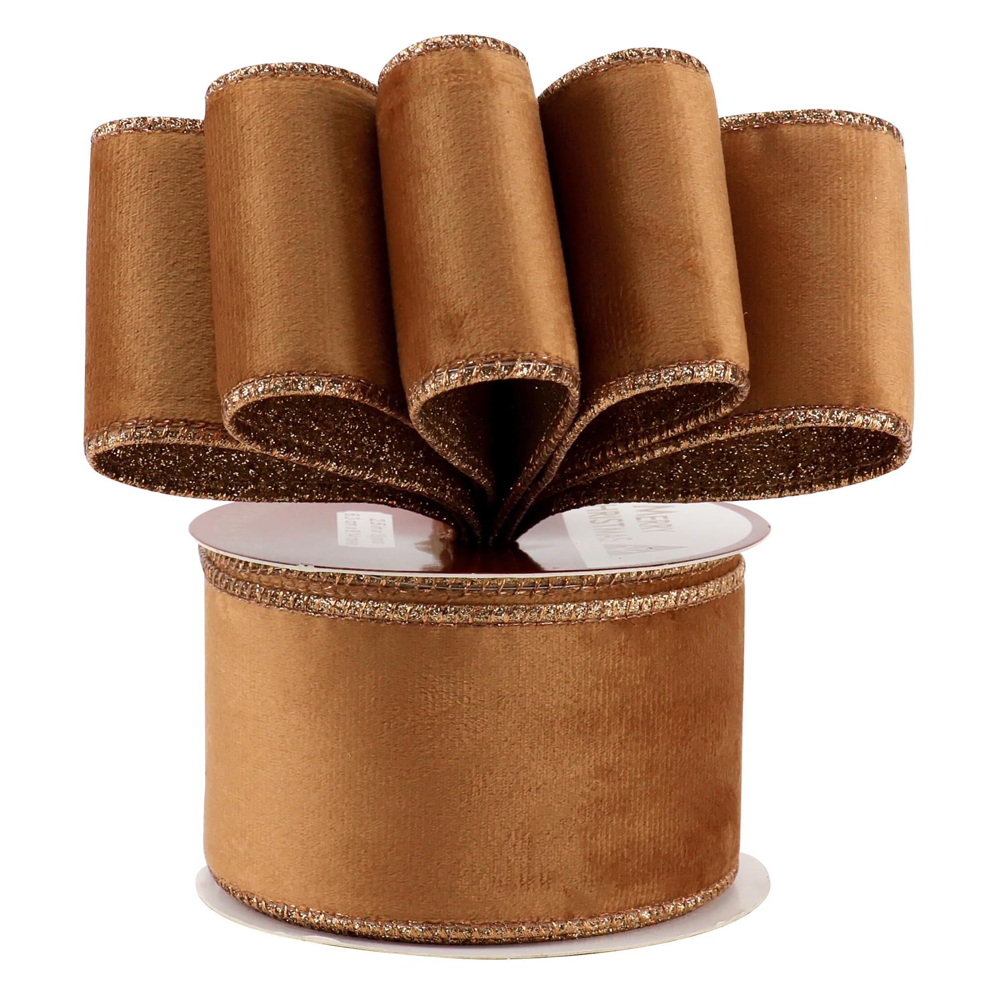 HUIHUANG Copper Christmas Wired Ribbon 2-1/2" Copper Velvet Tree Ribbon with Glitter Copper Backing, for Christmas Tree, Tree Top Bows, Wreath, Garland, Home Decor Crafts- 10 Yards