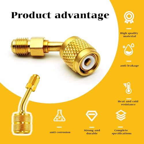 Hawyet 1 PC Car Mini Split System AC HVAC Refrigeration Service R410 Brass Converter, 5/16" SAE Female Quick Couplers to 1/4" SAE Male Flare Adapter with Thimble, Universal for Most Cars (Gold)