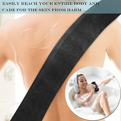 African Exfoliating Net,JASSINS African Sponge Net,Body Exfoliating Long Net Shower Body Scrubber Back Scrubber Skin Smoother (Black + Beige)