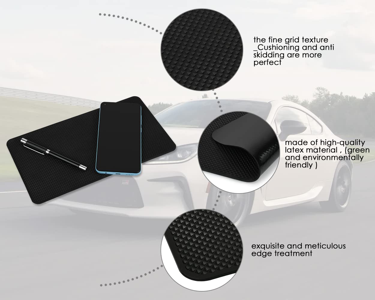 DS. DISTINCTIVE STYLE Car Dashboard Mat 10.5x5.9 Inches Extra Large Non-Slip Sticky Pad Anti Slip Mat Adhesive Mat for Phones, Glasses, Keys