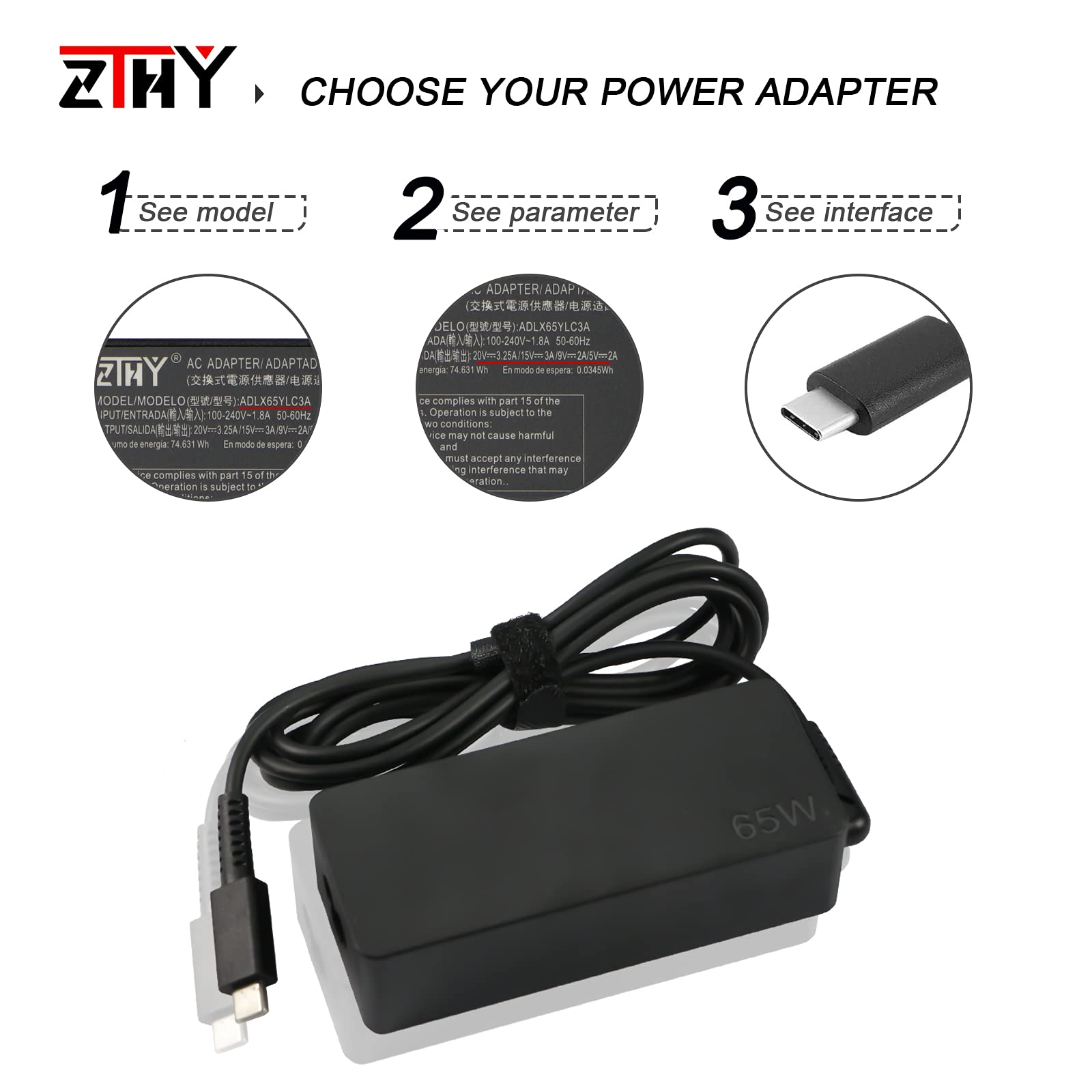 New 65W USB-C Charger Travel Compatible with Lenovo Chromebook 100e 300e 500e C330 S330 ThinkPad T480 T580 E14 E15 L13 L14 L15 P14s p15s T14 T15 A485 T590 C930 C940 AC Adapter Power Supply