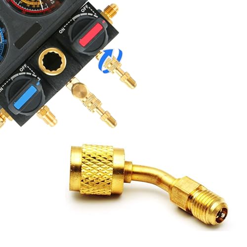 Hawyet 1 PC Car Mini Split System AC HVAC Refrigeration Service R410 Brass Converter, 5/16" SAE Female Quick Couplers to 1/4" SAE Male Flare Adapter with Thimble, Universal for Most Cars (Gold)