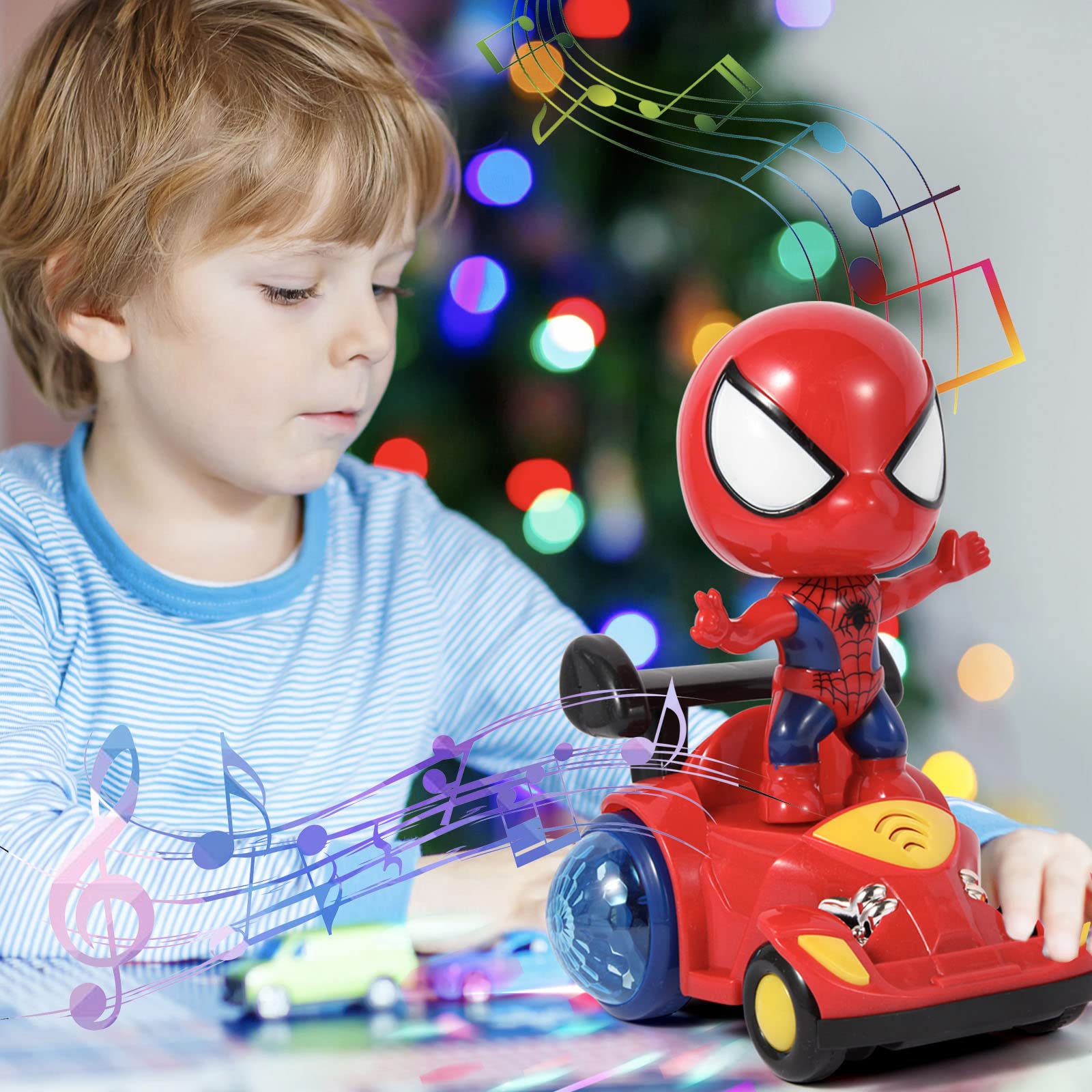 Intelligent Walking Singing Dancing Toy Car 360 Degree Rotation Superhero Robot Fun LED Flash with Music 2 3 4 5 6 7 8 Year Old Toddler Boys Girls Interactive Educational Gift with Birthday Gift